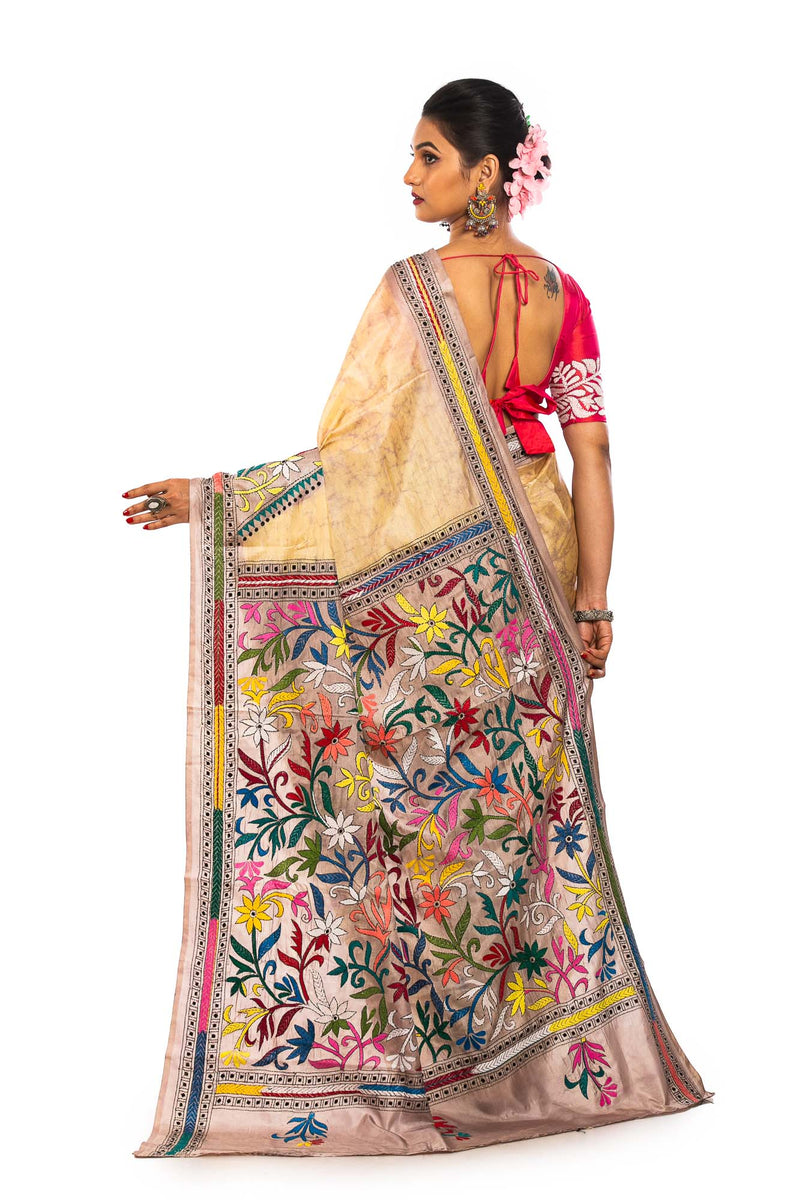 Shop Blended Silk Kantha Stitch Saree online – banglarsare
